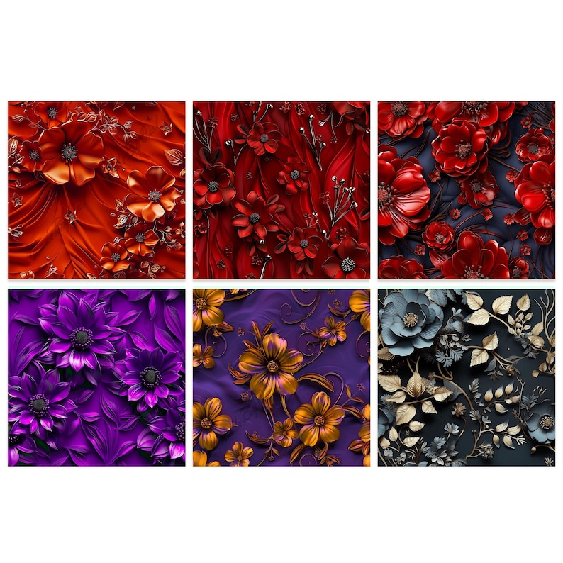 3D Floral Seamless Patterns, Floral Digital Paper Pack, Flower Seamless ...