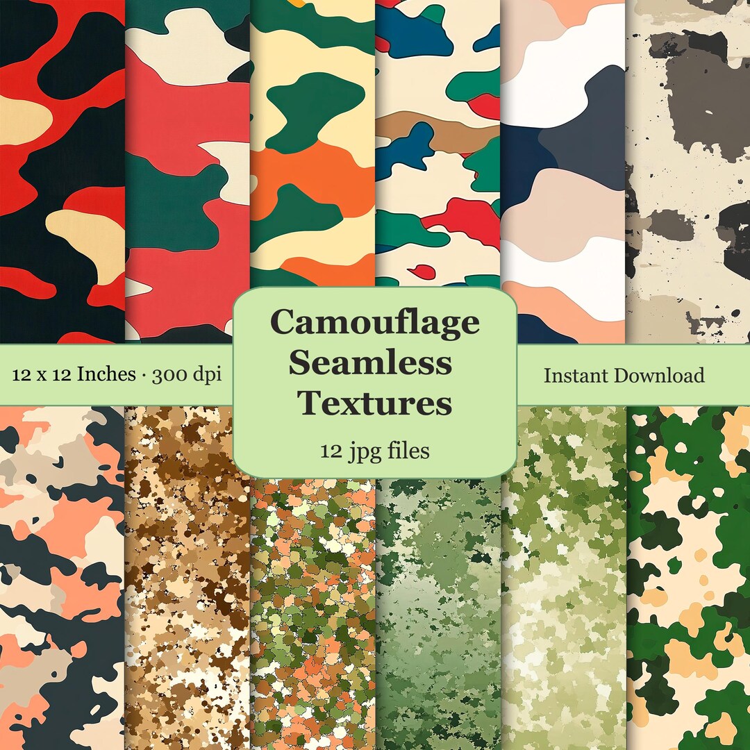 Camo Digital Paper Pack, Seamless Military Patterns (digital Download ...