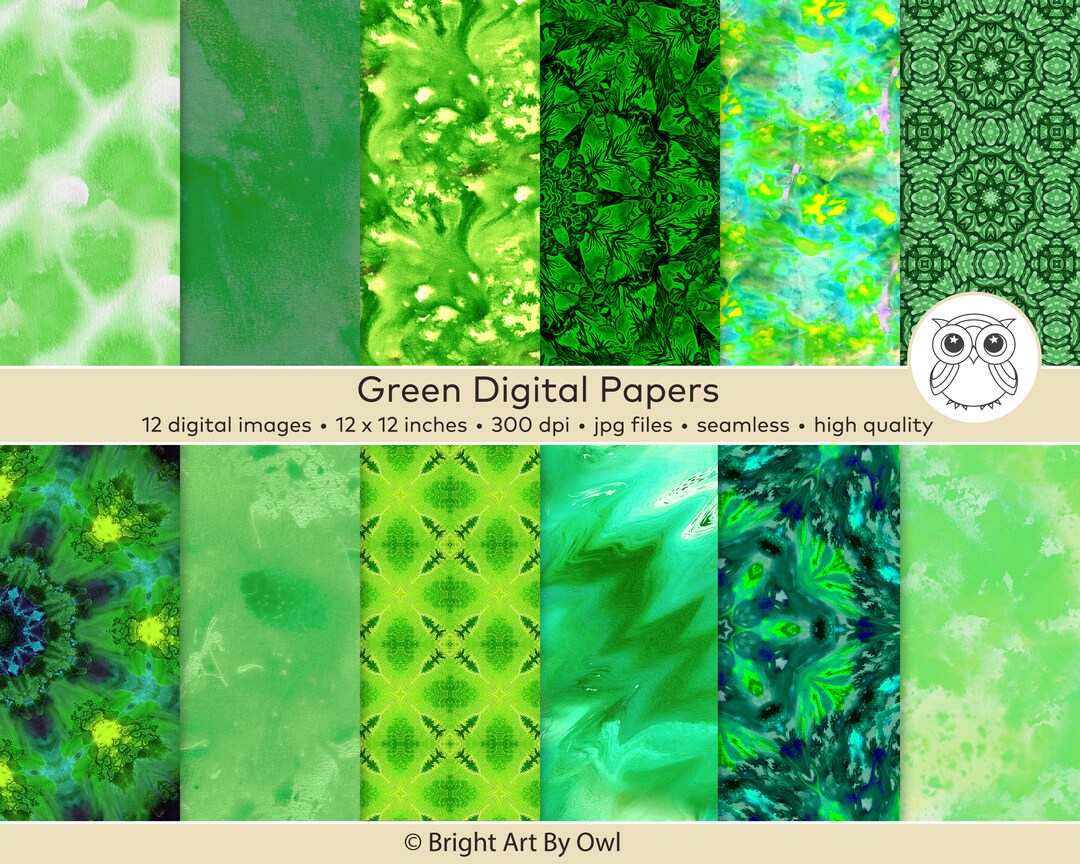 Green Watercolor Digital Paper, Seamless Backgrounds (digital Download ...