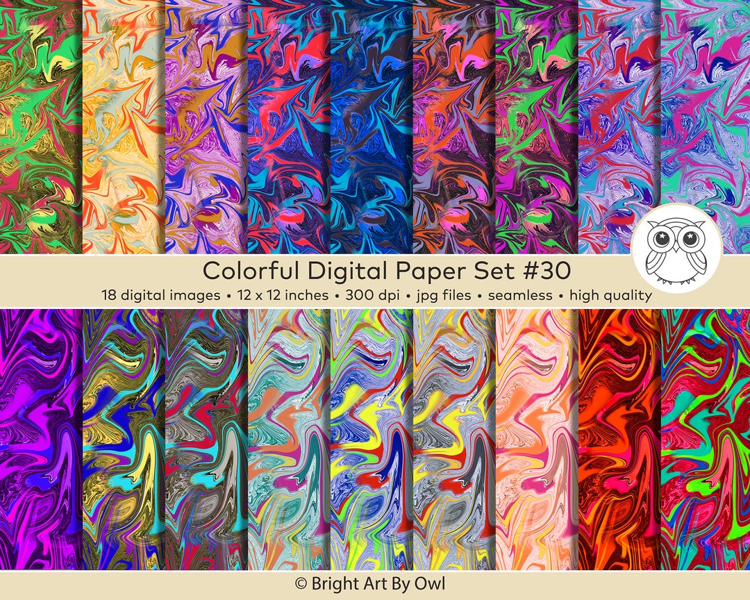 Scrapbook Printable Digital Paper Pack Marbled Pattern Colorful ...