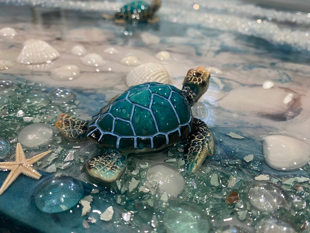 Mixed Media Resin Art, Ocean Themed "turtle Migration" With ...