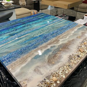 Mixed Media Resin Art, Ocean Themed "oceans Blue" With Embellishments ...