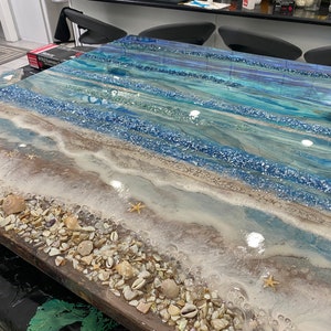 Mixed Media Resin Art, Ocean Themed "oceans Blue" With Embellishments ...