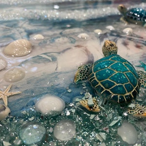 Mixed Media Resin Art, Ocean Themed "turtle Migration" With ...