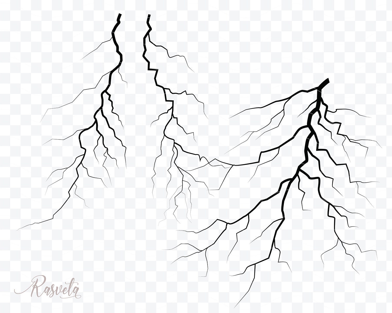 Set Of Thunder Lightning Silhouettes Lightning clipart SVG | Etsy