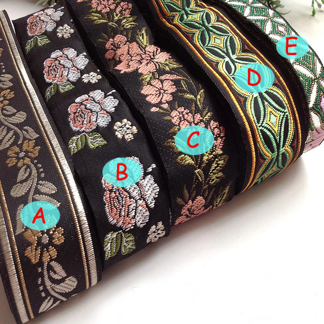 1 Yard Flower Woven Jacquard Ribbon, Trim Pattern Embroidery, Flower ...
