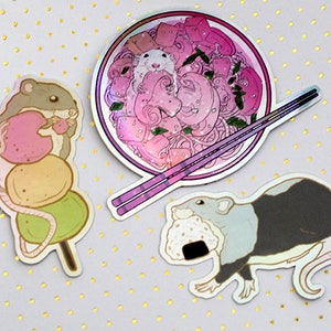 Ramen Rat Dango Mouse Onigiri Rat Holographic Foil Sticker Die-cut ...
