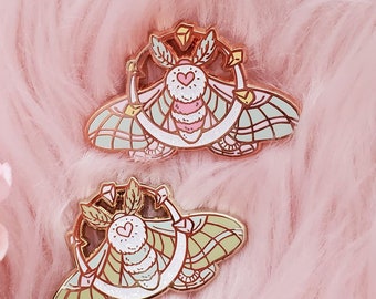 Moon Flowers Moth Hard Enamel Pin Rose Gold Pastel Glitter - Etsy