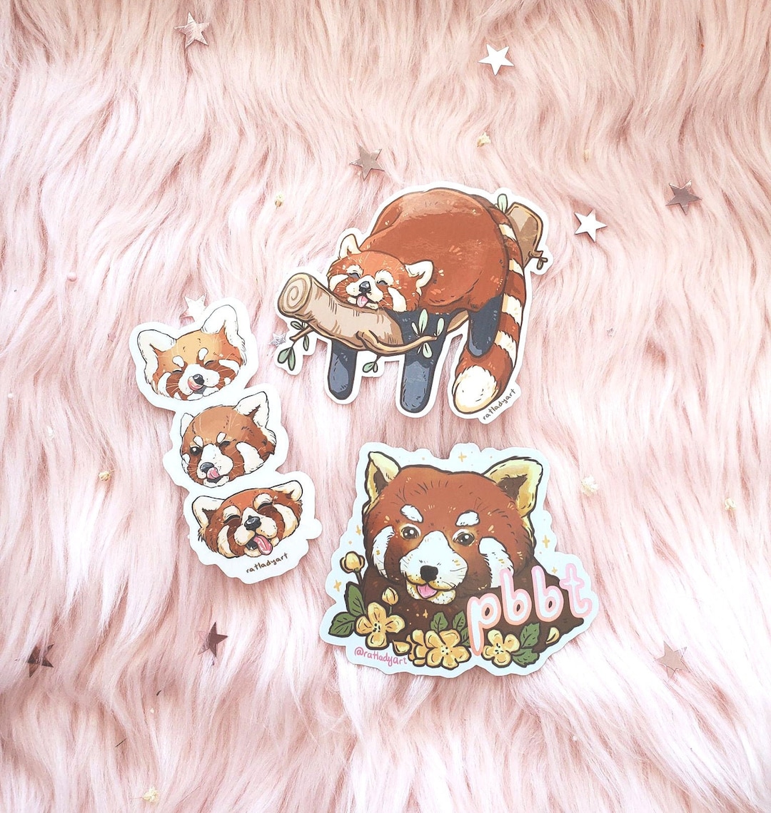 Red Panda Blep and Flowers Die-cut Holographic and Clear Stickers - Etsy