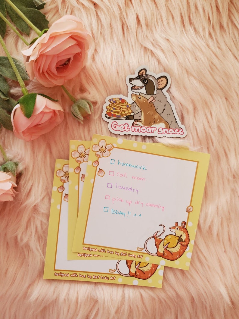 4x4 Inch Memo Pads SET Rat and Raccoon Stationery Grocery List - Etsy