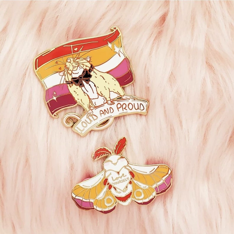 Lesbian Pride Flag Hard Enamel Pin Rat and Moth Enamel Pin - Etsy