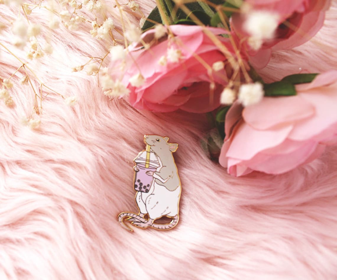 Boba Tea Rat Hard Enamel Pin - Etsy