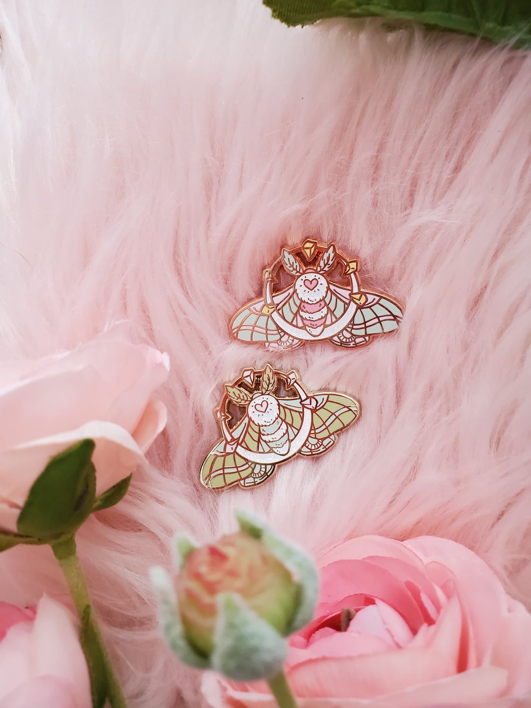 Crystal Moon Moth Hard Enamel Pin Rose Gold Pastel Glitter - Etsy