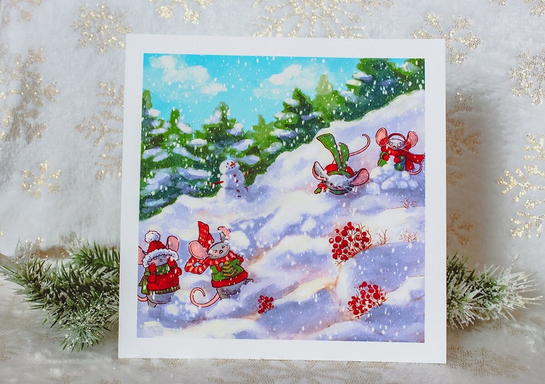 Snowball Fight With Holiday Rats in Sweaters and Pompom Hats Art Print ...