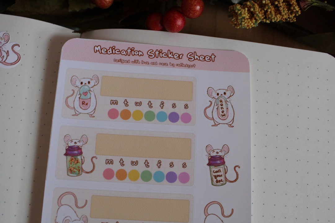 Medication Reminder Pastel Mice Planner Stickers Stationery ...