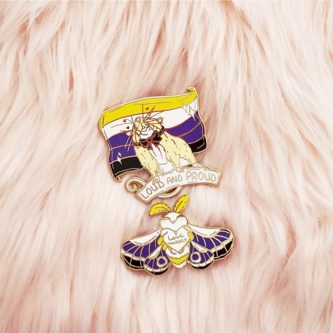 Nonbinary Pride Flag Hard Enamel Pin Rat and Moth Enamel Pin - Etsy