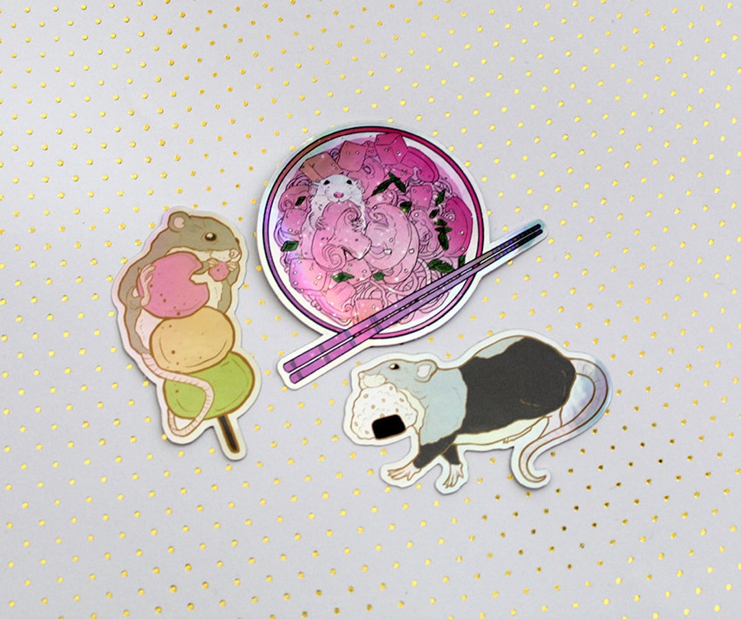 Ramen Rat Dango Mouse Onigiri Rat Holographic Foil Sticker Die-cut ...