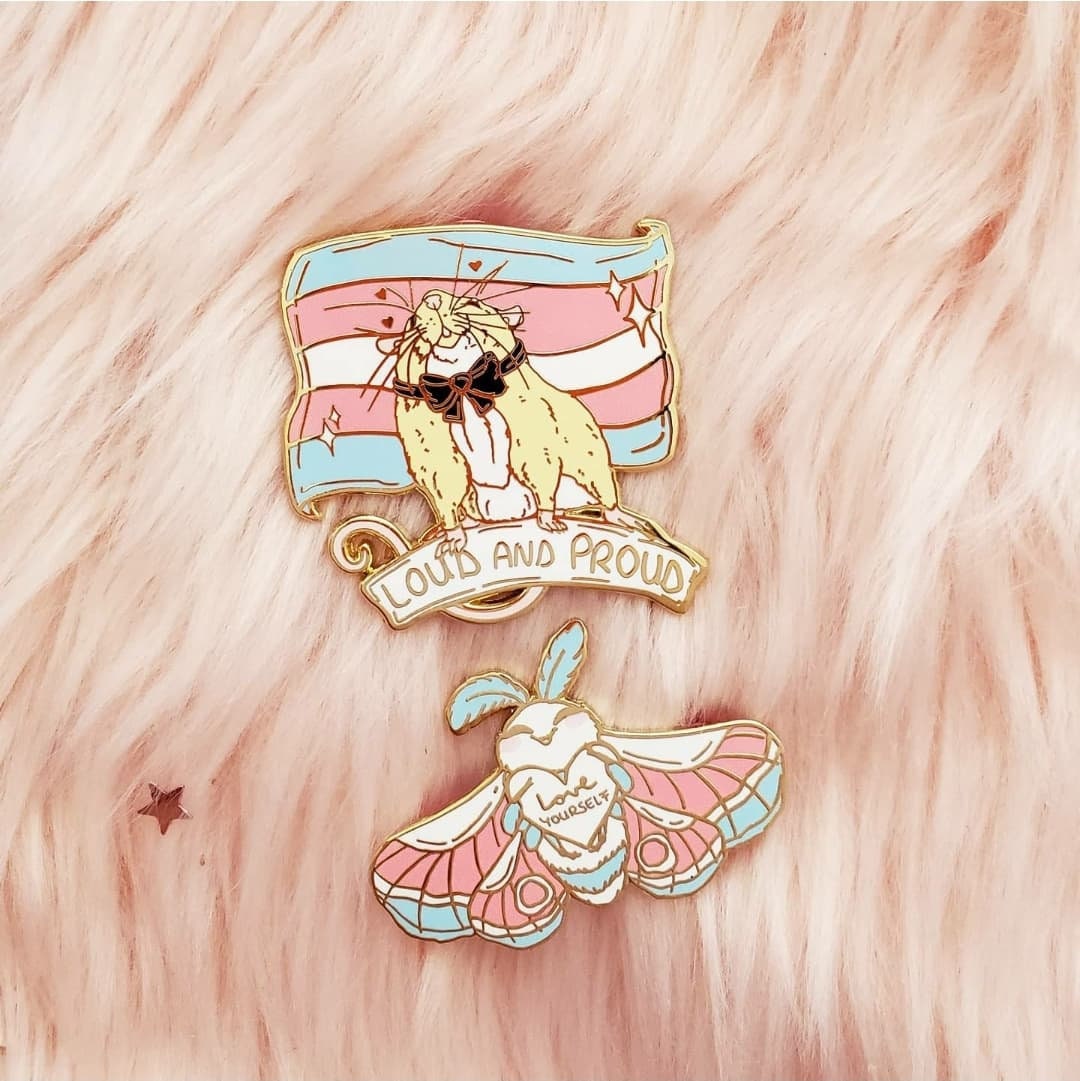 Trans Pride Flag Hard Enamel Pin Rat and Moth Enamel Pin | Etsy
