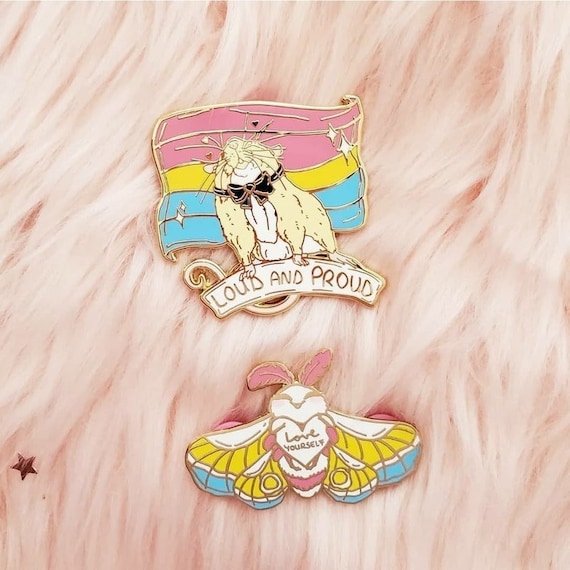 Pan Pride Flag Pansexual Hard Enamel Pin Rat and Moth Enamel - Etsy