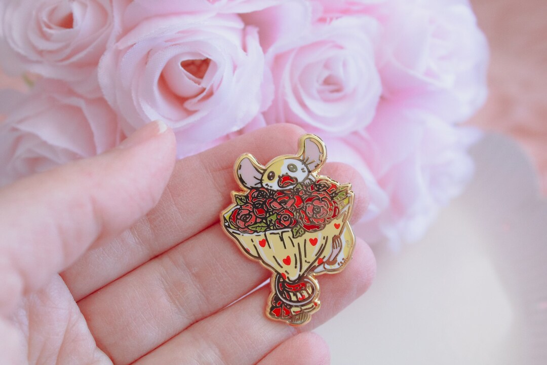 Rat Chewing on a Rose Bouquet Hard Enamel Pin Valentine's Day Gift - Etsy