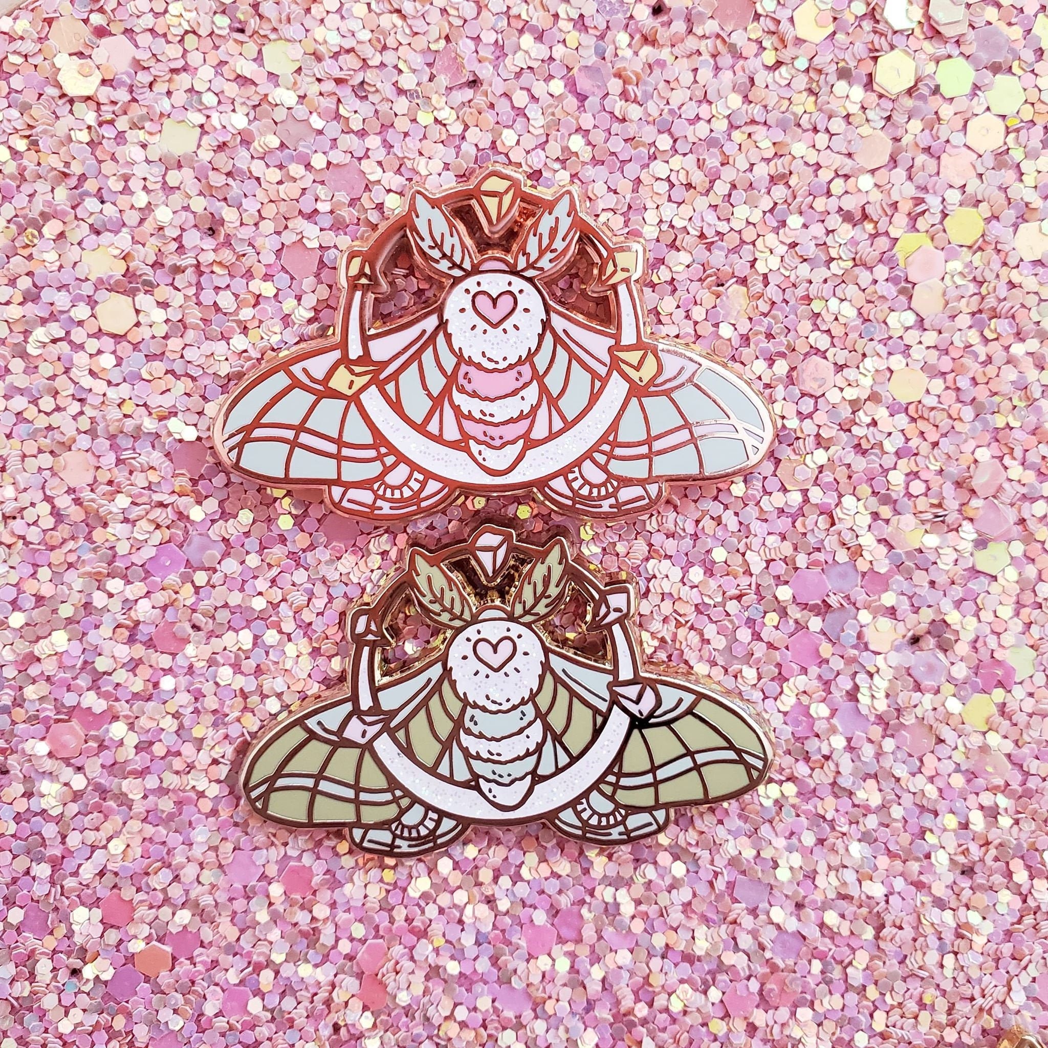Crystal Moon Moth Hard Enamel Pin Rose Gold Pastel Glitter - Etsy