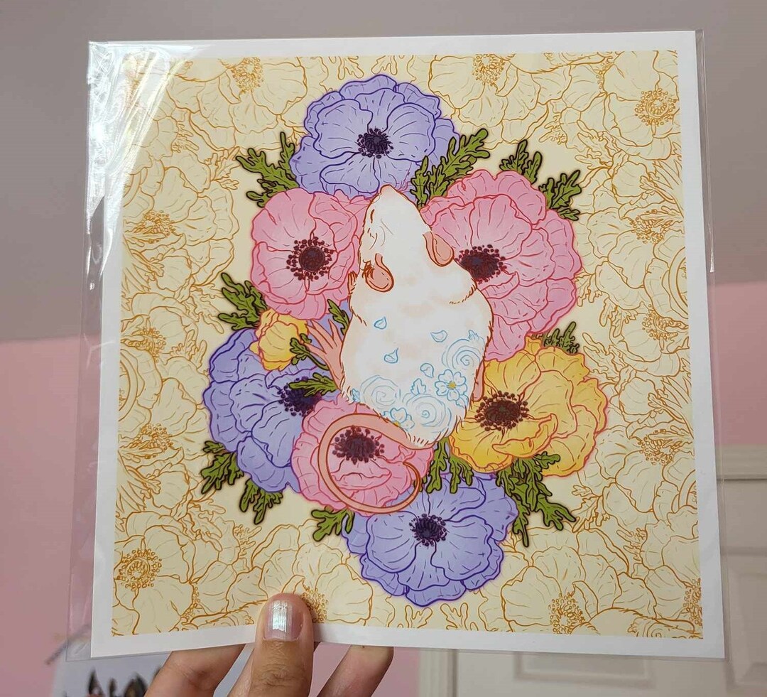 Rat and Anemones Flowers 8x8 Inches - Etsy
