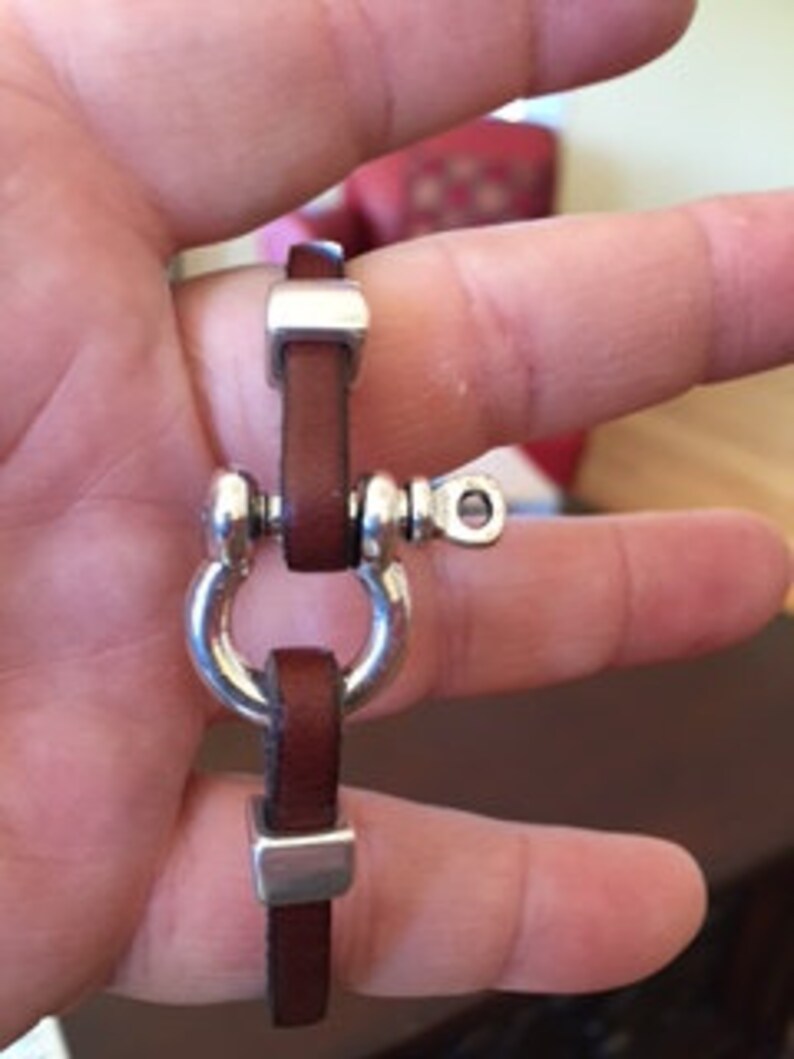 Small Stainless Shackle Clasp Bracelet W/ Fine Italian Cognac 5mm ...