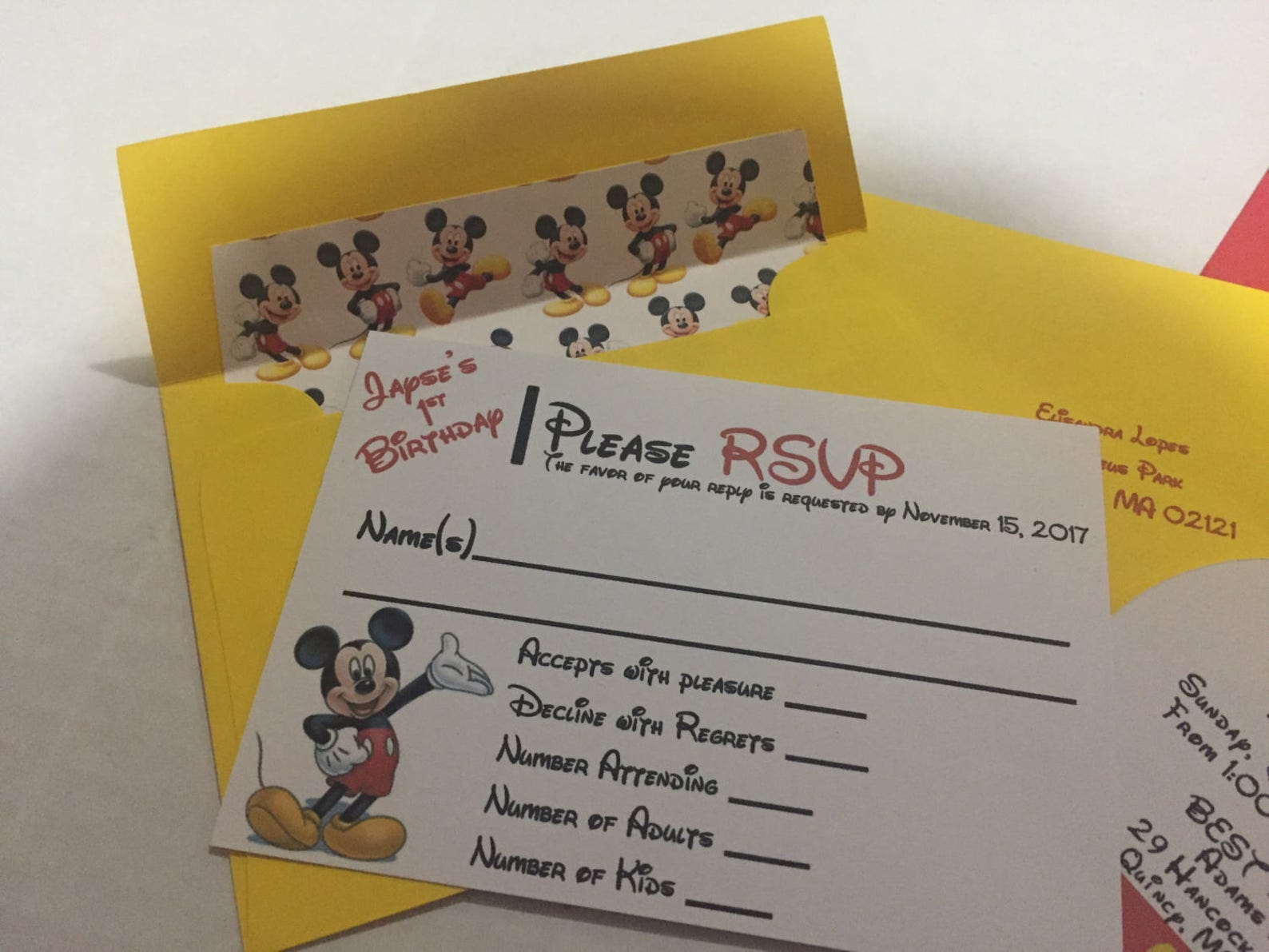 Printed Minnie Mouse or Mickey Mouse Response RSVP Card - Etsy