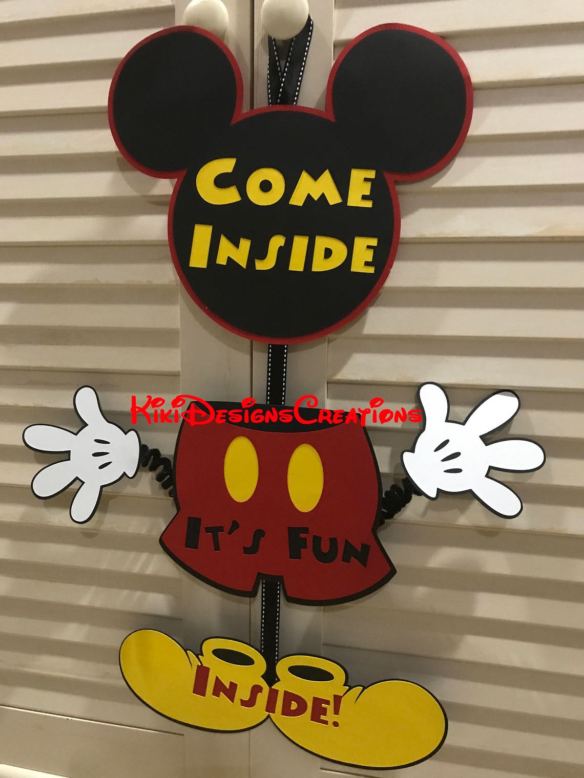 Mickey Mouse Door Sign Birthday Wiggle Arm Come Inside, It's Fun Inside ...