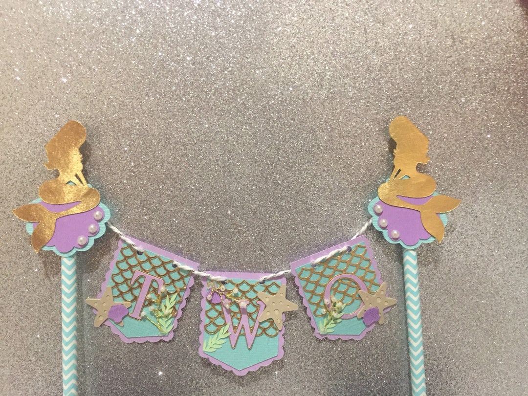 Mermaid Cake Topper "two" Purple, Teal and Foil Gold Cake Topper ...