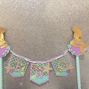 Mermaid Cake Topper "two" Purple, Teal and Foil Gold Cake Topper ...