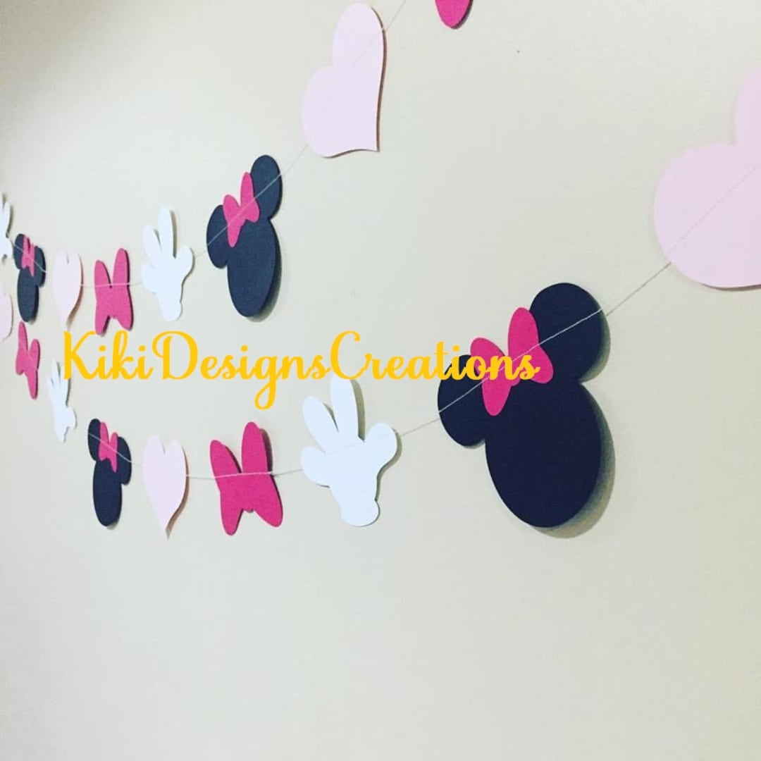 Pink Minnie Mouse Garland 12 Ft., Minnie Mouse Birthday Garland, Minnie ...