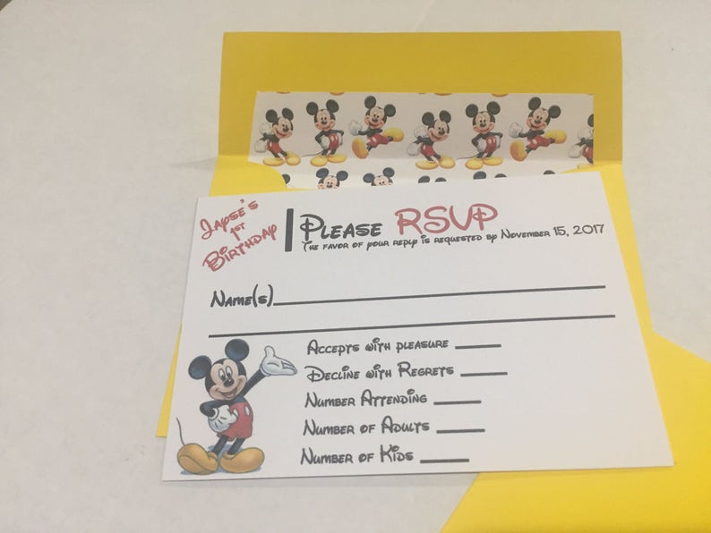 Printed Minnie Mouse or Mickey Mouse Response RSVP Card - Etsy