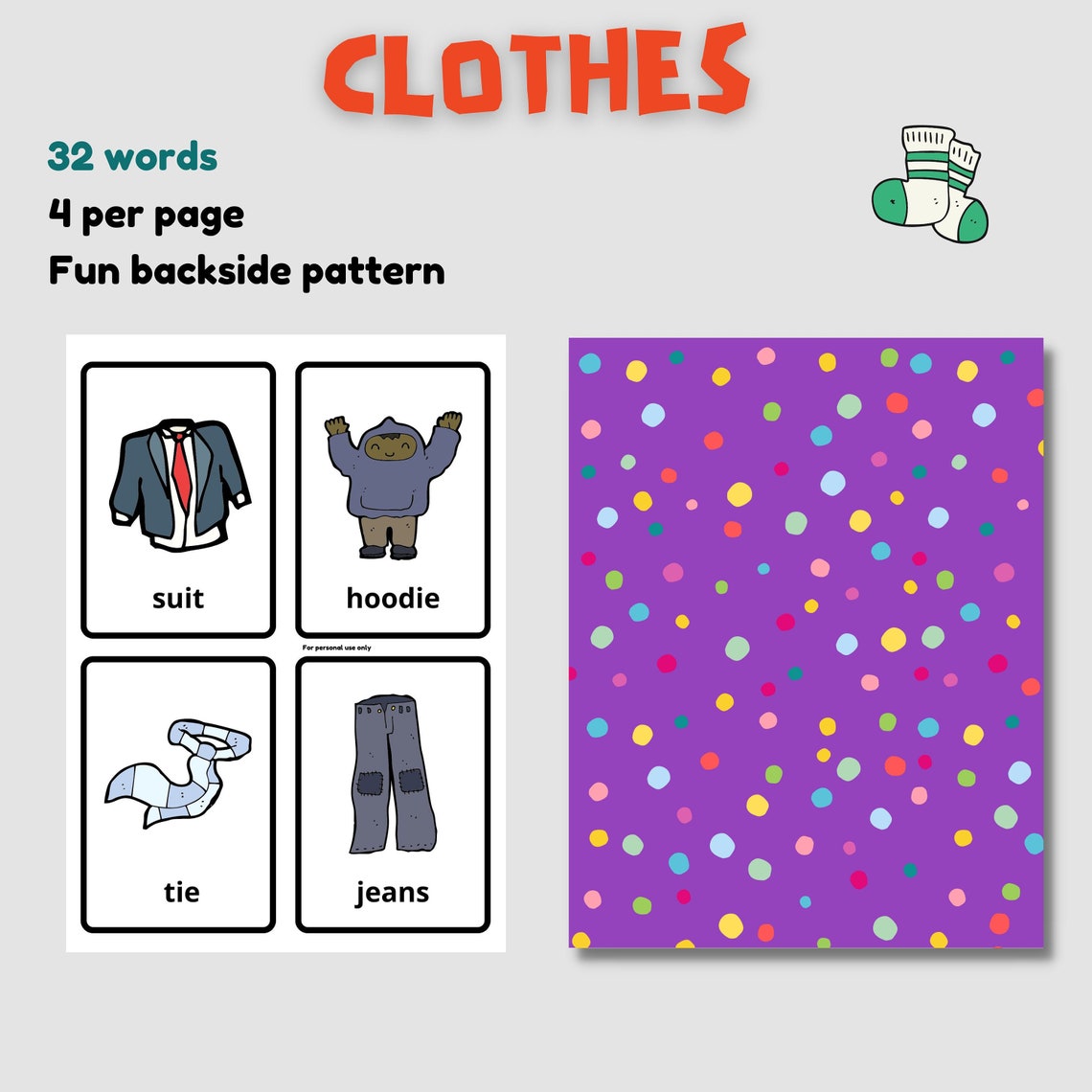 Clothes Digital Flashcards, Teaching Materials Instant Downloads, Cute ...