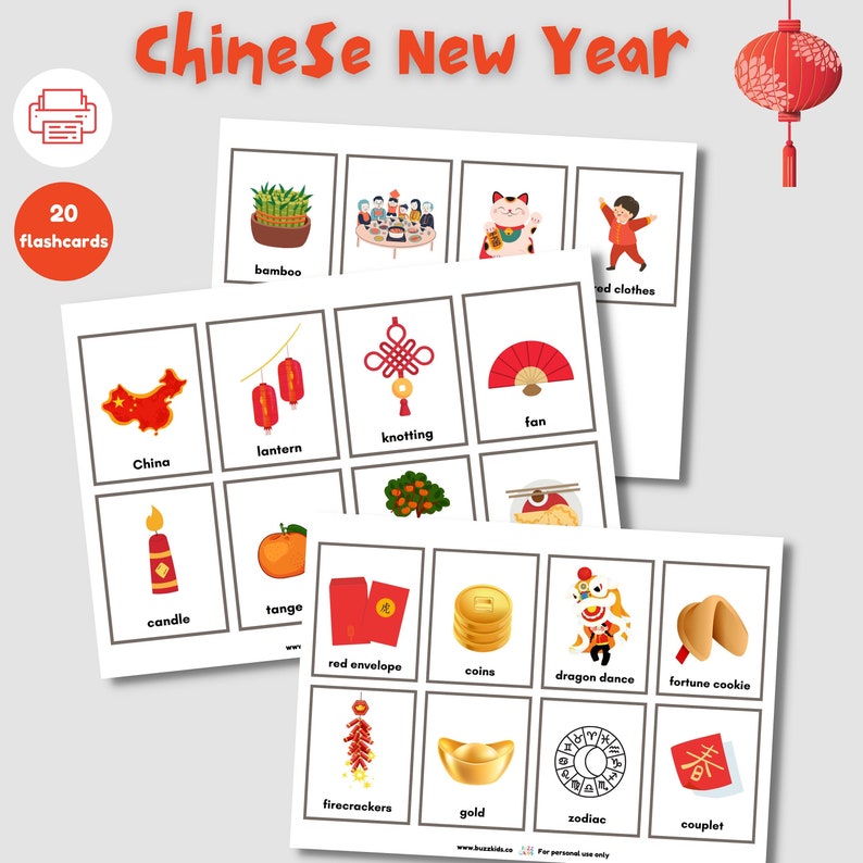 20 Words Chinese New Year Flashcards, Fun Way to Learning About CNY ...
