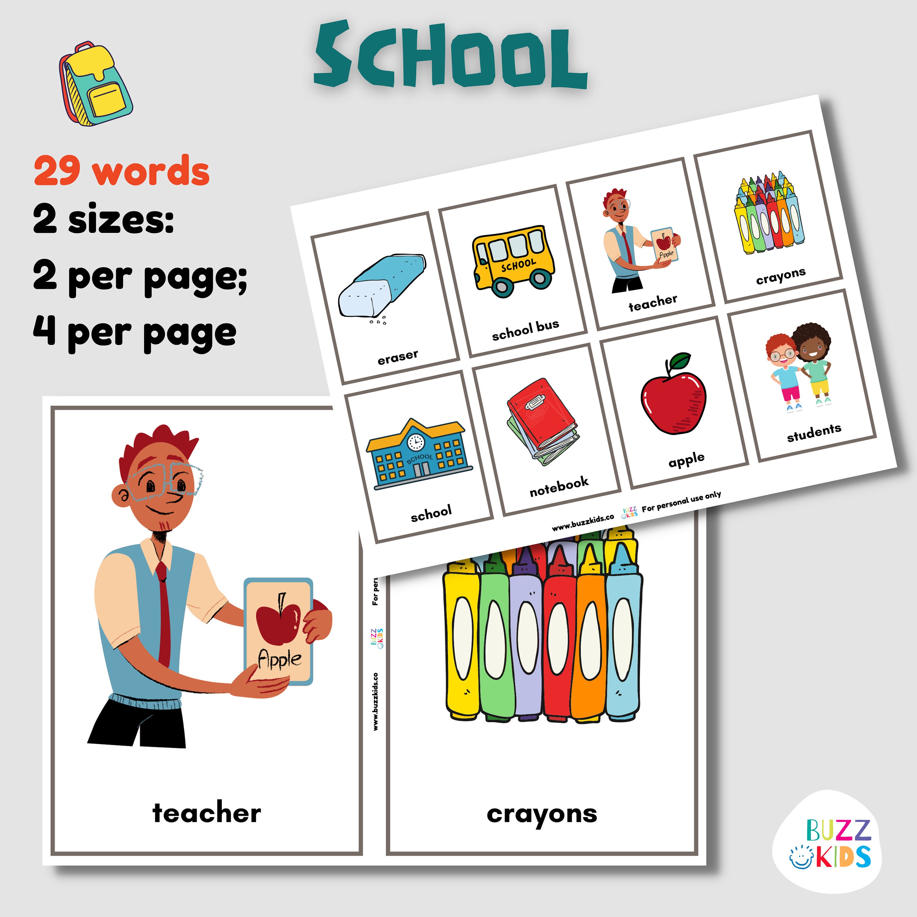 SCHOOL Flashcards Instant Downloads School Related Words | Etsy