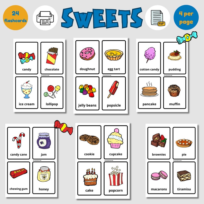 SWEETS Digital Flashcards, Teaching Materials Instant Downloads, Sweets ...