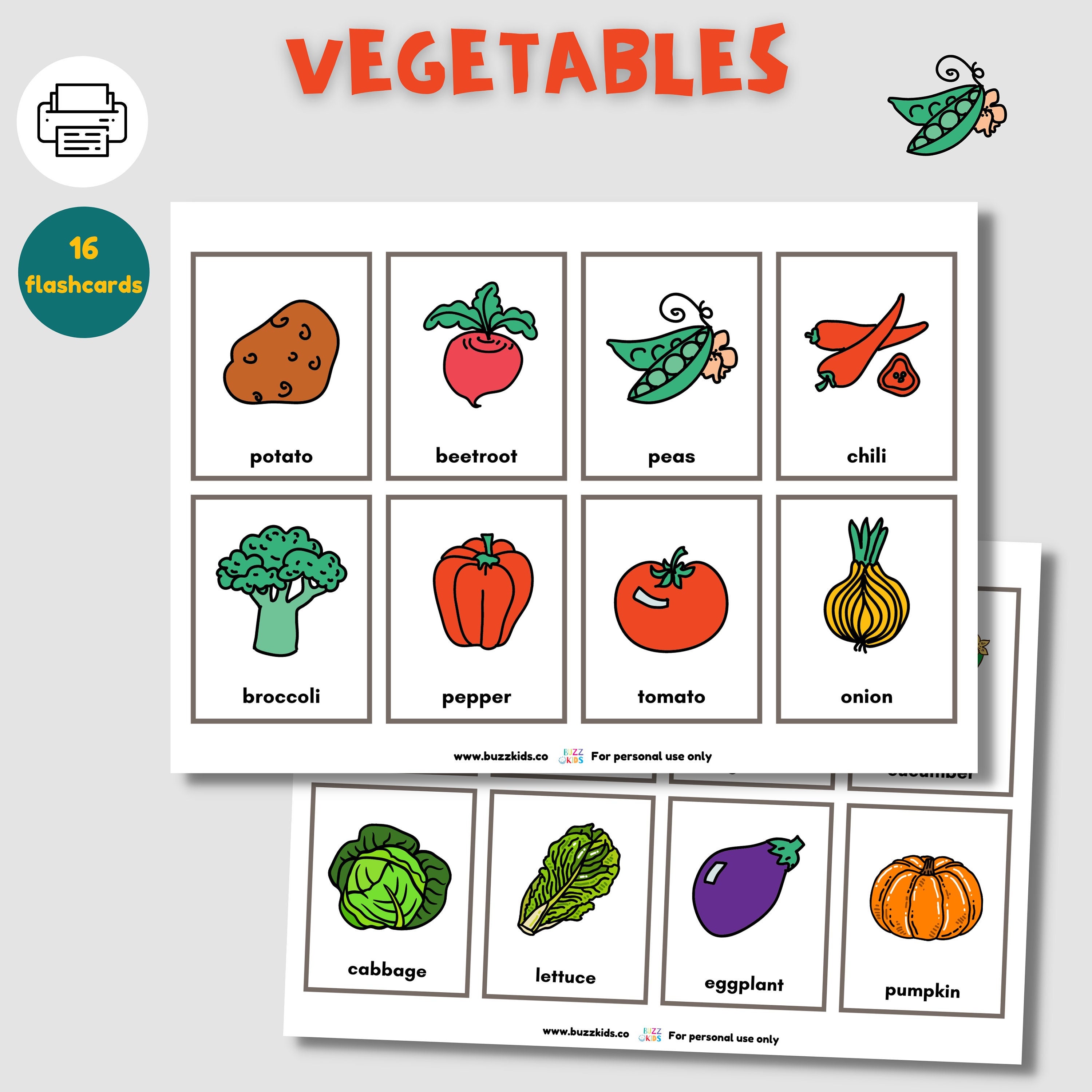VEGETABLES Flashcards Instant Download, Learning Veggie Cards, Memory ...