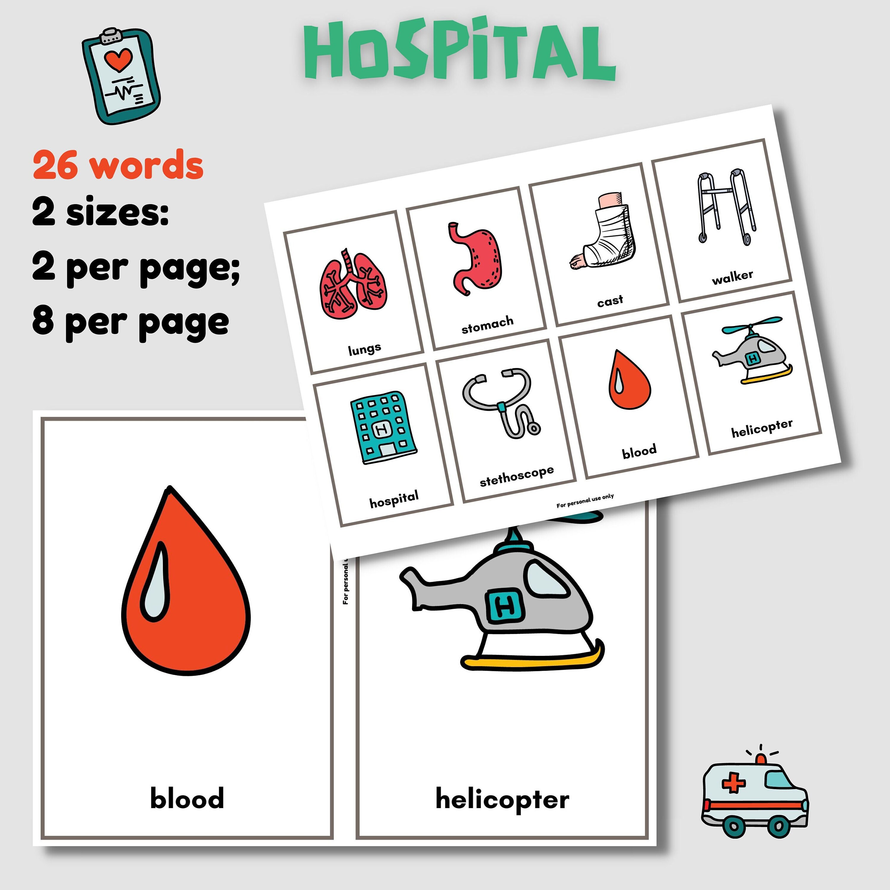 26 Words Hospital Flashcards Fun Way to Learning About - Etsy