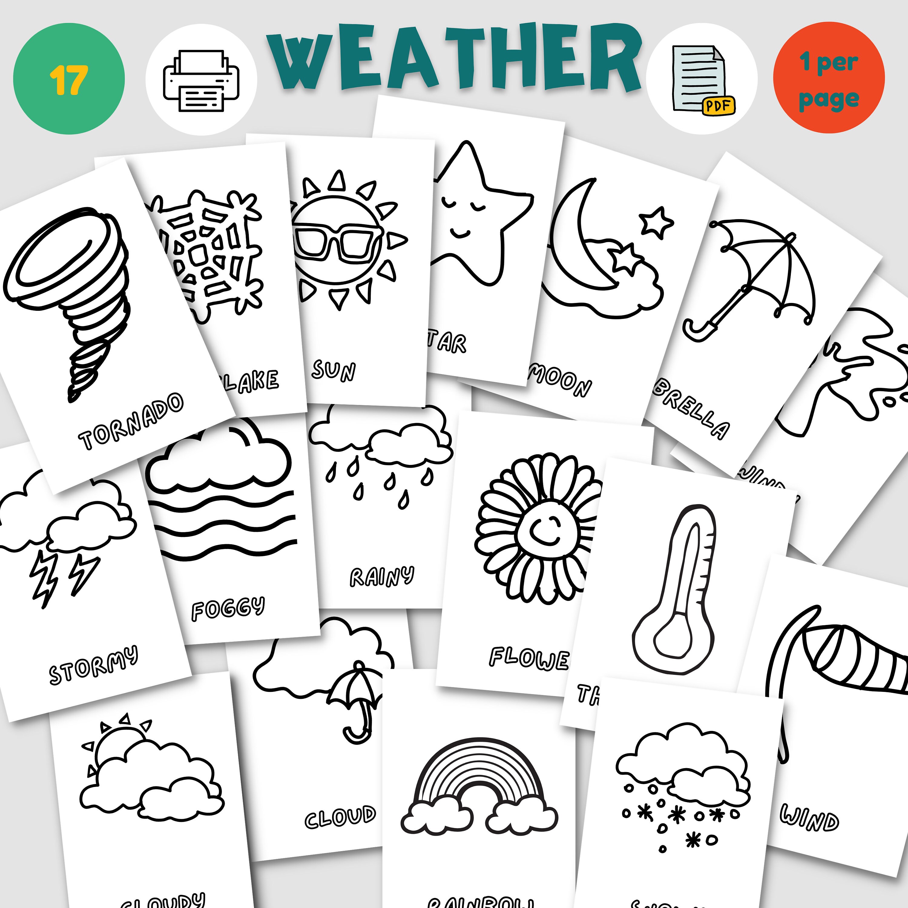 17 Coloring Pages Printable Learning Weather Color Book - Etsy