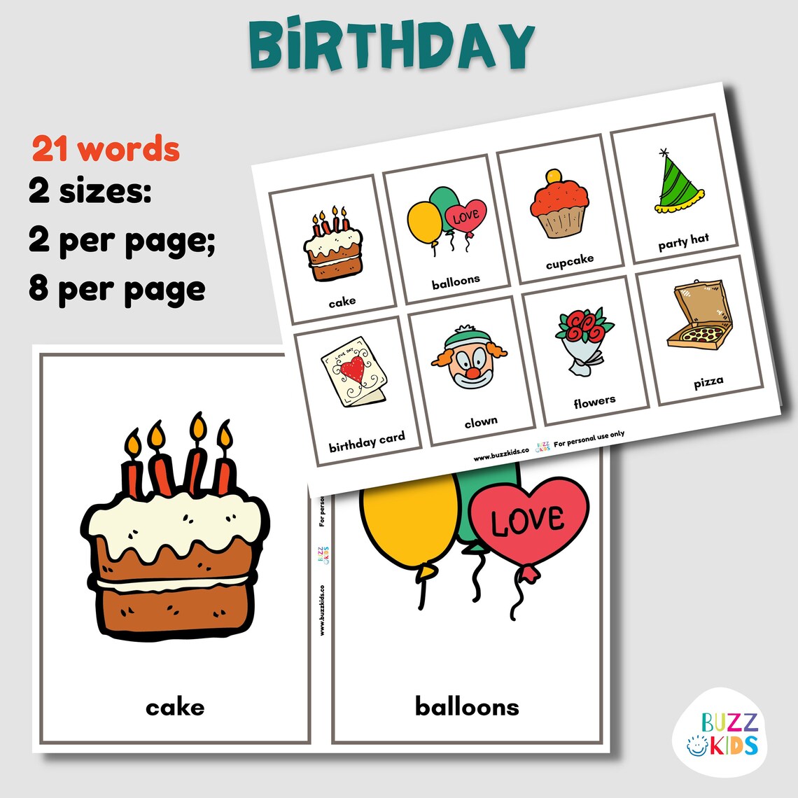 BIRTHDAY Flashcards Instant Downloads, Fun Memory Flashcards Game ...