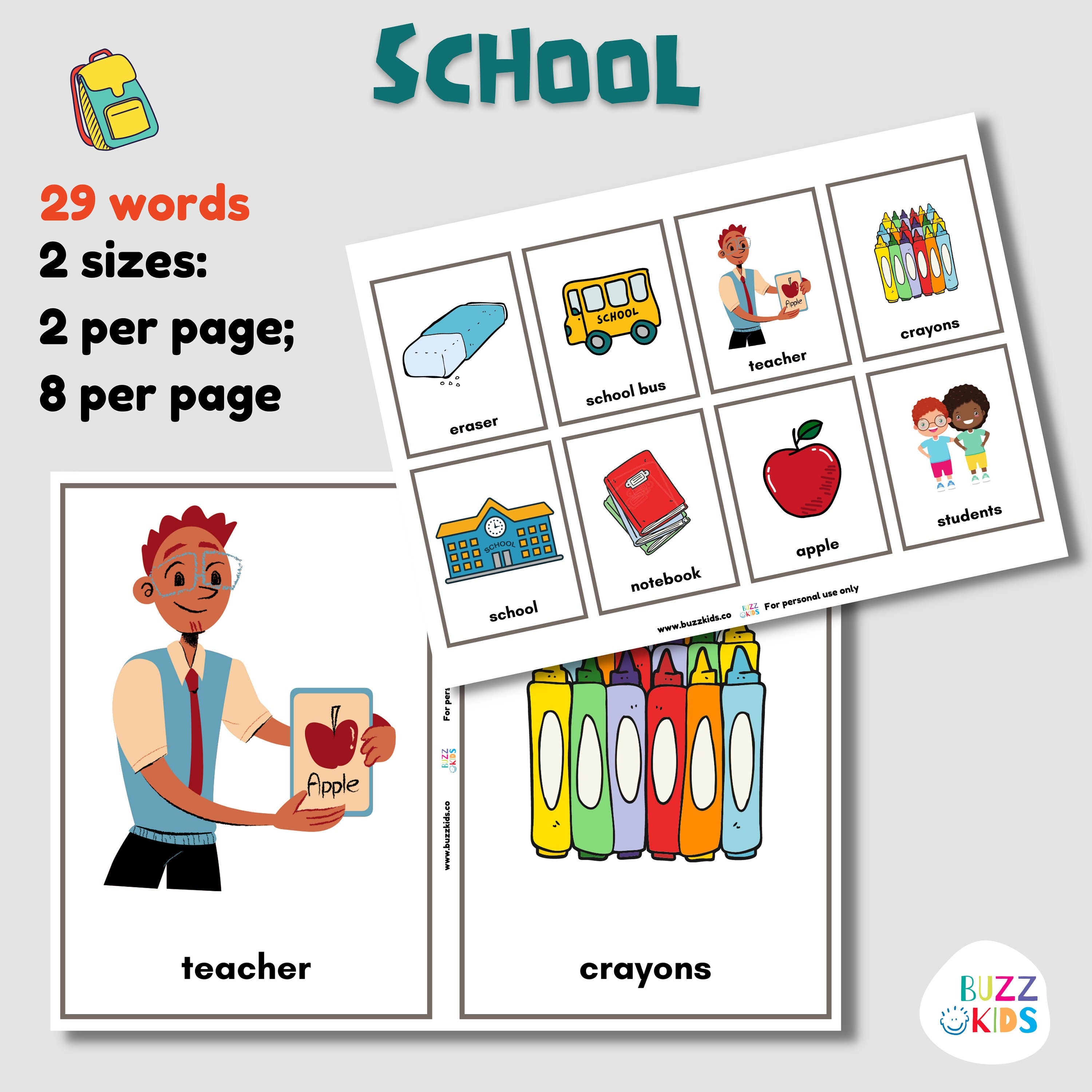 SCHOOL Flashcards Instant Downloads, School Related Words, Flashcards ...