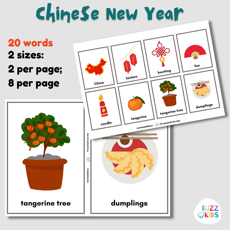 20 Words Chinese New Year Flashcards, Fun Way to Learning About CNY ...