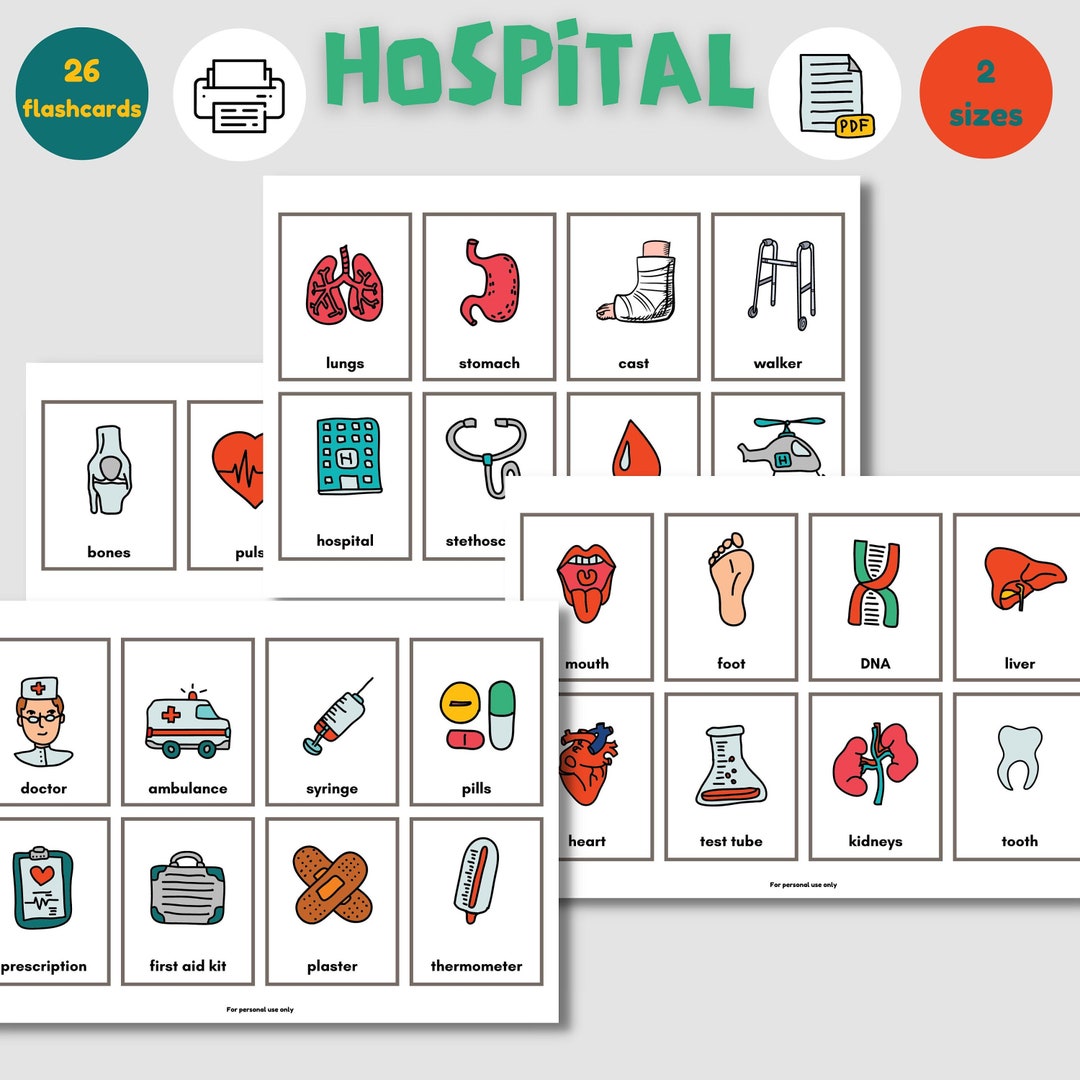 26 Words Hospital Flashcards Fun Way to Learning About - Etsy