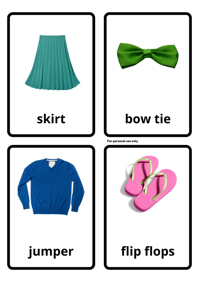 Clothes Digital Flashcards, Teaching Materials Instant Downloads, Cute ...