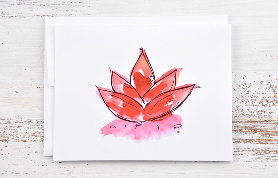 Lotus Flower Note Card - Red - Etsy