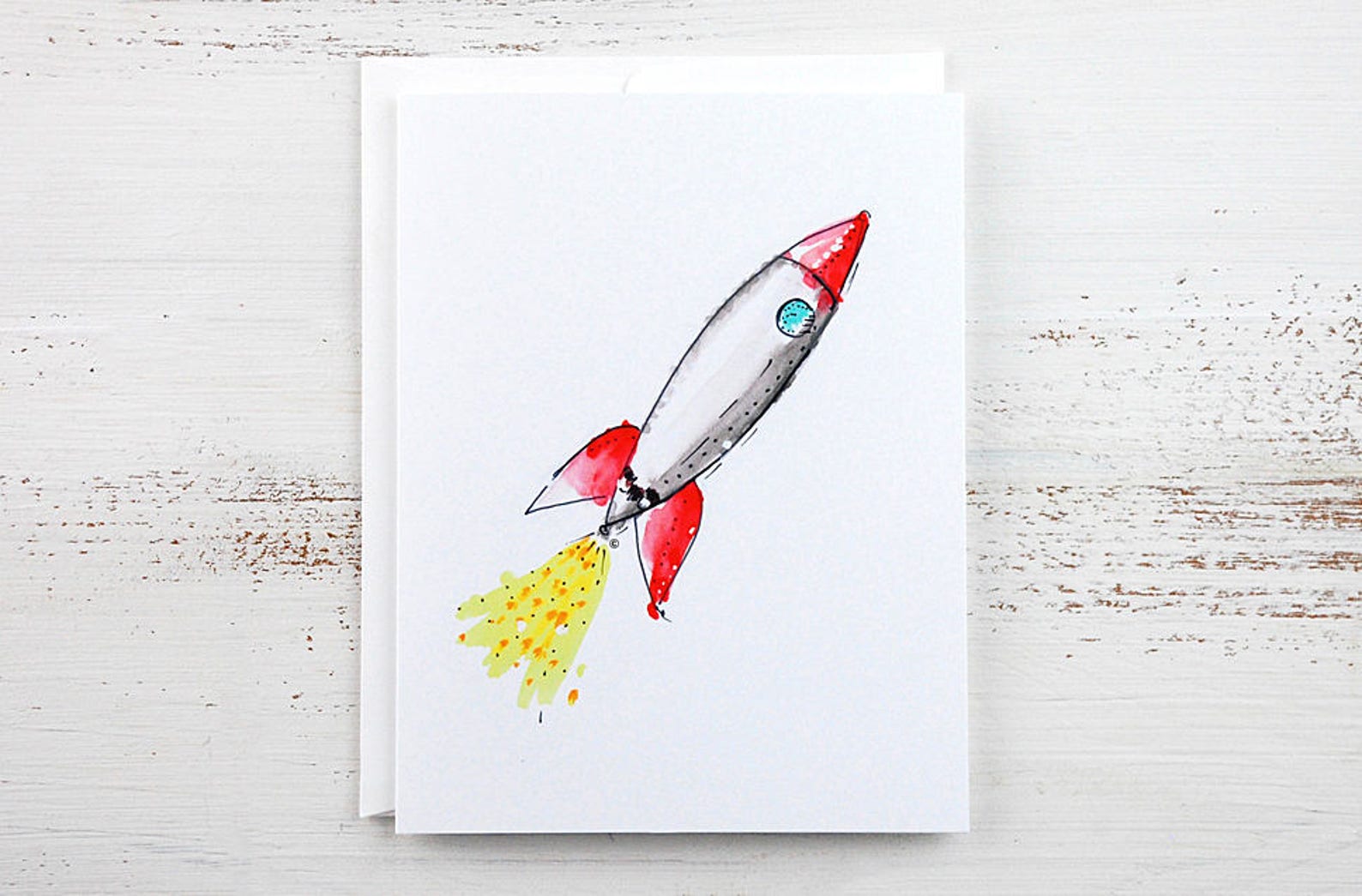 Red Rocketship Note Card - Etsy
