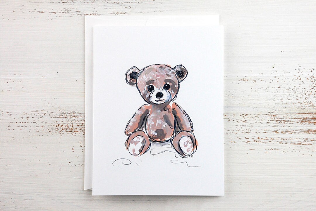 Teddy Bear Note Card - Etsy