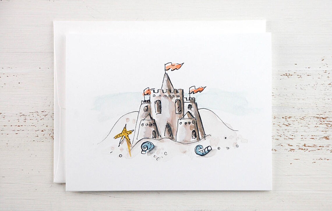 Sand Castle Note Card - Etsy