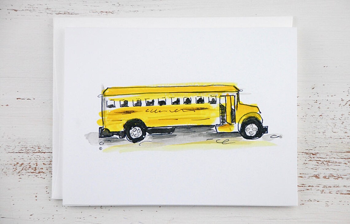 School Bus Note Card - Etsy